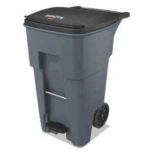 rubbermaid commercial products brute step-on rollout trash/garbage can/bin with wheels, 65 gal, for restaurants/hospitals/offices/back of house/warehouses/home, gray