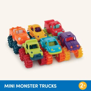 Battat – Plastic Toy Cars – 6-Pack & Storage Bag – Colorful Toddler Trucks – Easy To Clean – 2 Years + – Mini Monster Trucks