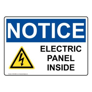 compliancesigns.com notice electric panel inside osha label decal, 5x3.5 inch 4-pack vinyl for electrical white