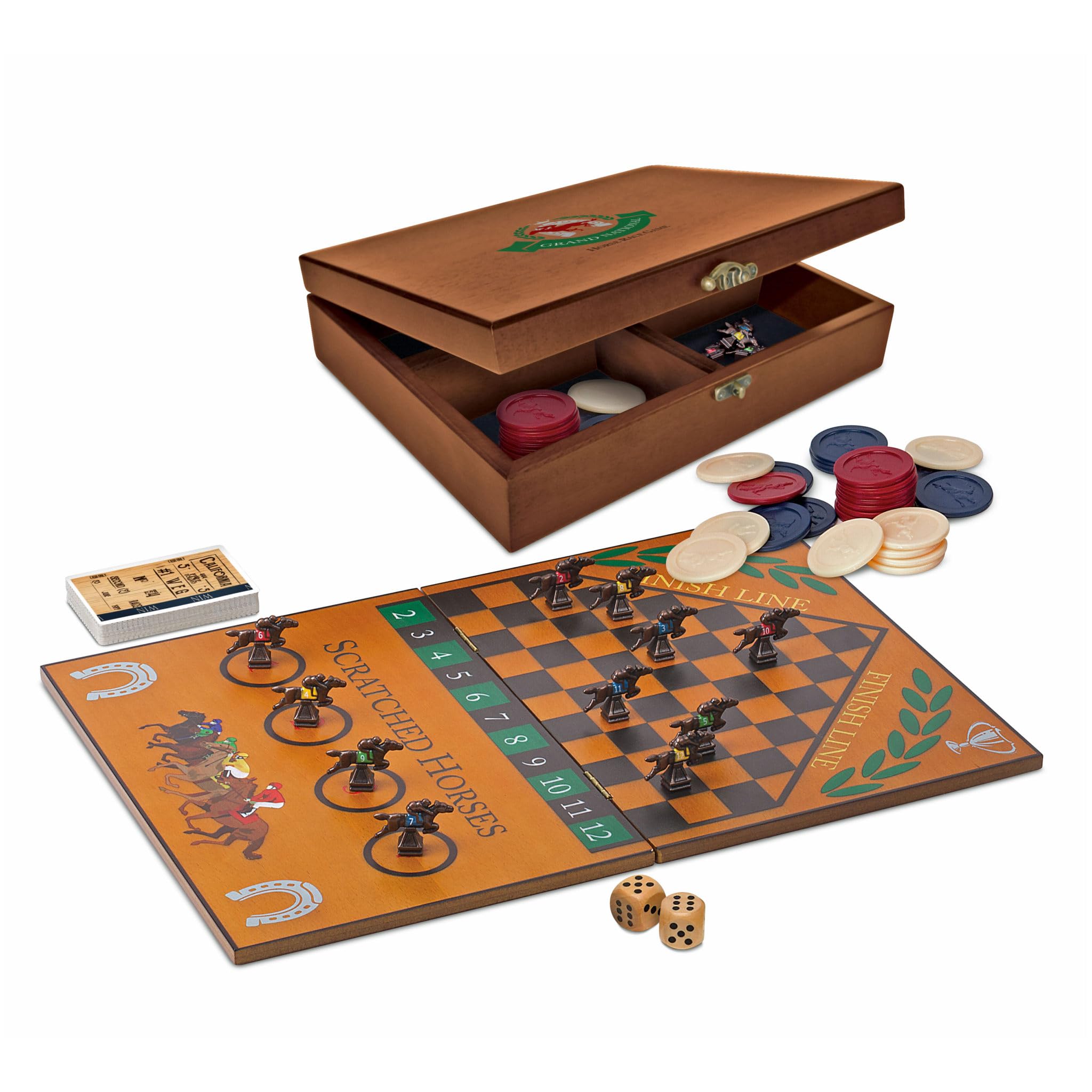 WE Games Derby Horse Race Board Game Set with Metal Game Pieces and Wooden Keepsake Storage Box, Family Game Night, Board Games for Adults and Family, Birthday Gifts, Home Decor, Living Room Decor