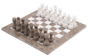 radicaln marble chess set 15 inches grey oceanic and white handmade chess sets for adults - chess game set 2 player -1 chess board & 32 chess pieces - board game