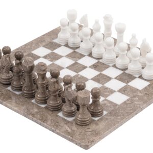 Radicaln Marble Chess Set 15 Inches Grey Oceanic and White Handmade Chess Sets for Adults - Chess Game Set 2 Player -1 Chess Board & 32 Chess Pieces - Board Game