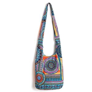 unknown ethnic style bag tie dye hippie bag sling bag in classic baja jacket fabric bohemian lady's everyday crossbody shoulder bags women tourist cotton fabric bag (1240), 15" x 10" x 5"