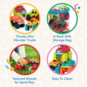 Battat – Plastic Toy Cars – 6-Pack & Storage Bag – Colorful Toddler Trucks – Easy To Clean – 2 Years + – Mini Monster Trucks