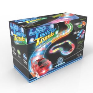 Mindscope LED Laser Tracks by Twister Tracks 12 Feet of Light Up Flexible Track + 1 Light Up Race Car Each Individual Track Piece Contains Lights (Standard Color System)