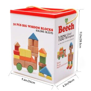 Lewo Large Wooden Blocks Construction Building Toys Set Stacking Bricks Board Games 32 Pieces