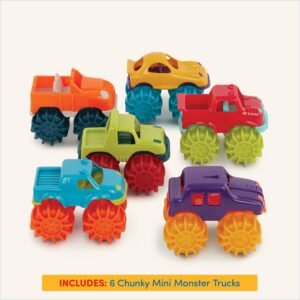 Battat – Plastic Toy Cars – 6-Pack & Storage Bag – Colorful Toddler Trucks – Easy To Clean – 2 Years + – Mini Monster Trucks