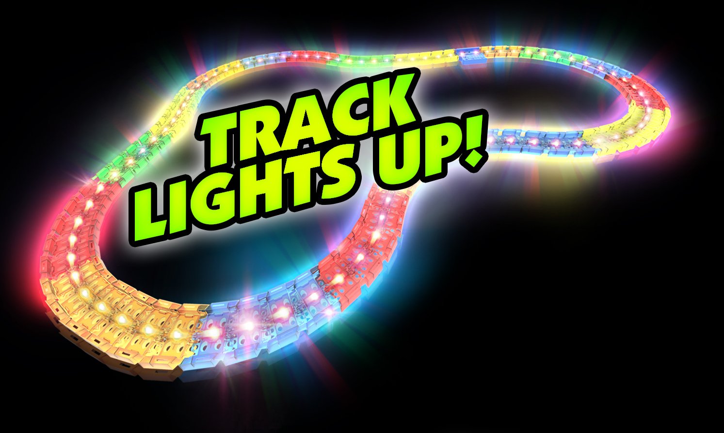 Mindscope LED Laser Tracks by Twister Tracks 12 Feet of Light Up Flexible Track + 1 Light Up Race Car Each Individual Track Piece Contains Lights (Standard Color System)