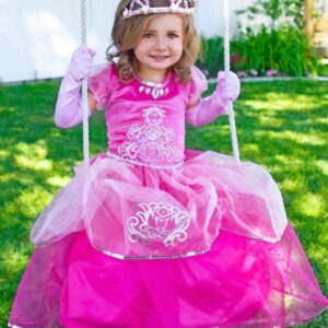 Little Adventures Deluxe Pink Princess Dress Up Costume (Medium Age 3-5) - Machine Washable Child Pretend Play and Party Dress with No Glitter