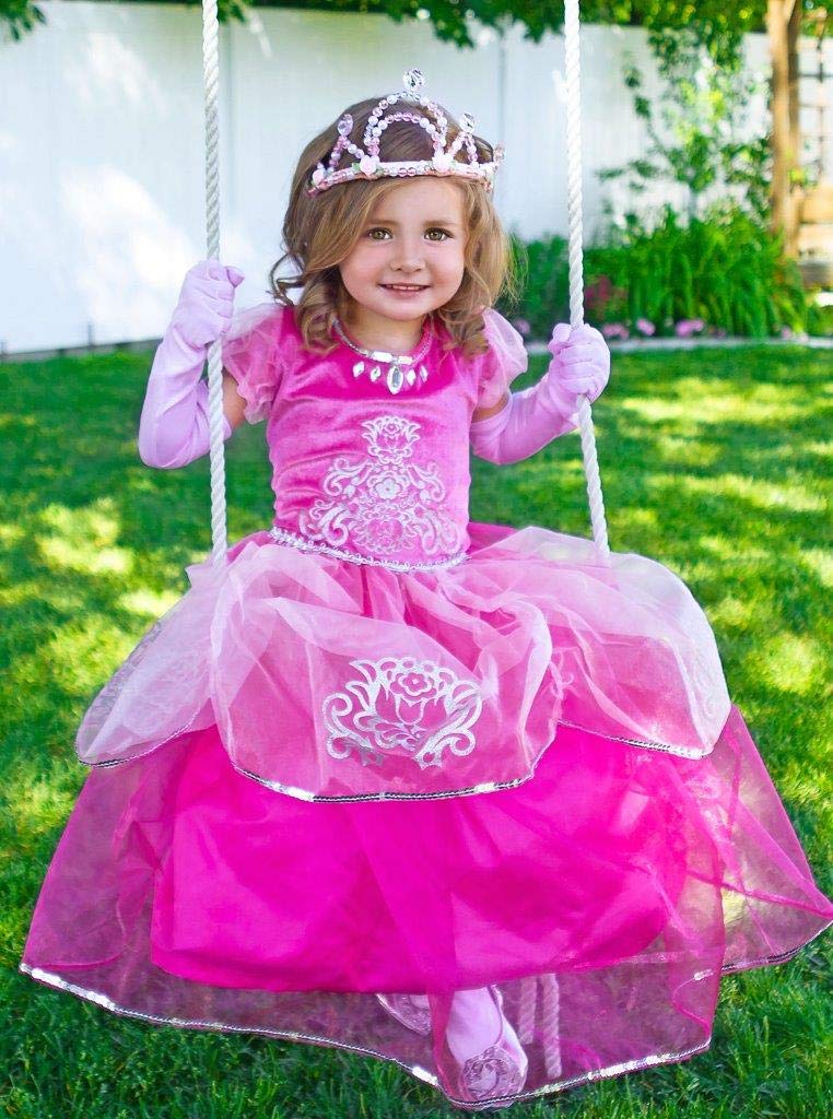 Little Adventures Deluxe Pink Princess Dress Up Costume (Medium Age 3-5) - Machine Washable Child Pretend Play and Party Dress with No Glitter