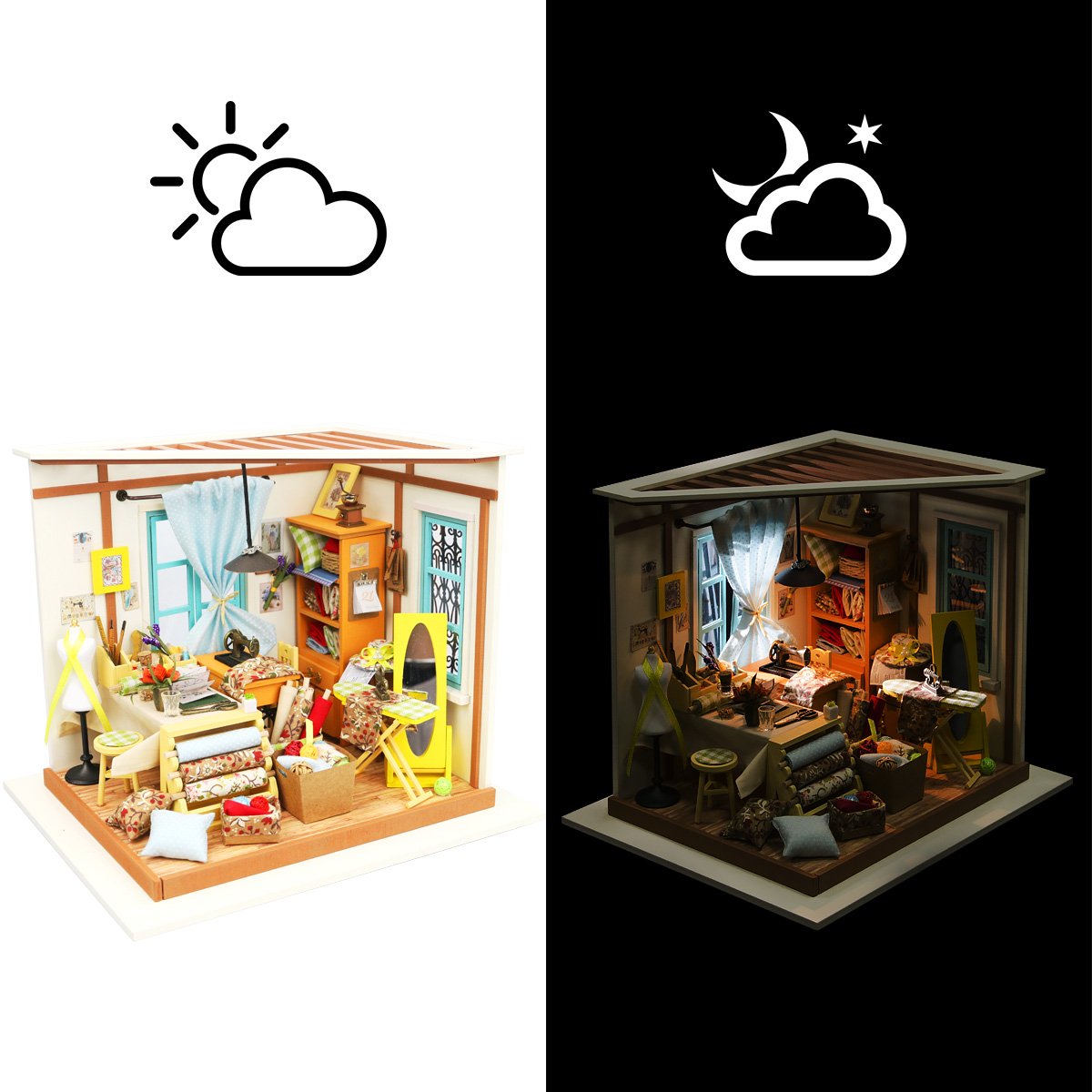 ROBOTIME DIY Miniature Dollhouse Kit Mini House Model Kit with LED Light Tiny House Making Kit with Furniture Assembly Toy Set for Kids & Adults