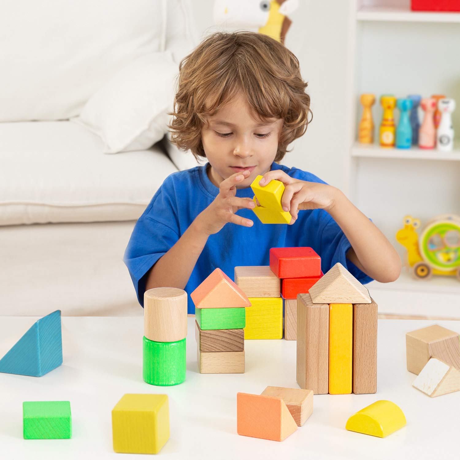 Lewo Large Wooden Blocks Construction Building Toys Set Stacking Bricks Board Games 32 Pieces