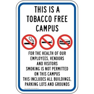 compliancesigns.com this is a tobacco free campus reflective sign, white reflective, 18x12 inch on 80 mil aluminum for no smoking parking control