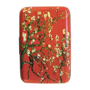 armored wallet rfid secure data theft protection credit card case (almond blossoms red-4)