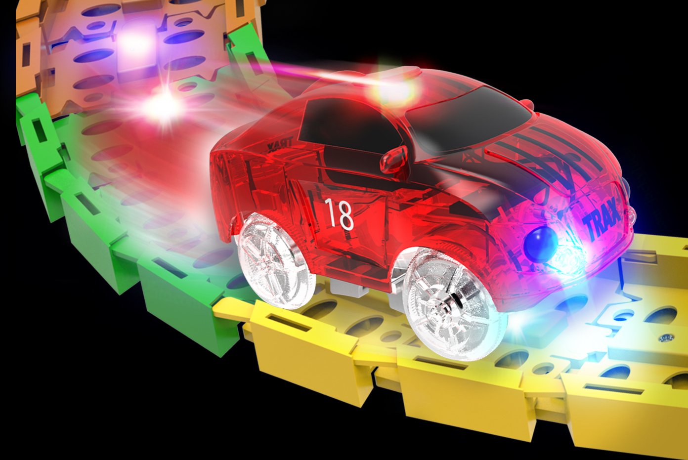 Mindscope LED Laser Tracks by Twister Tracks 12 Feet of Light Up Flexible Track + 1 Light Up Race Car Each Individual Track Piece Contains Lights (Standard Color System)