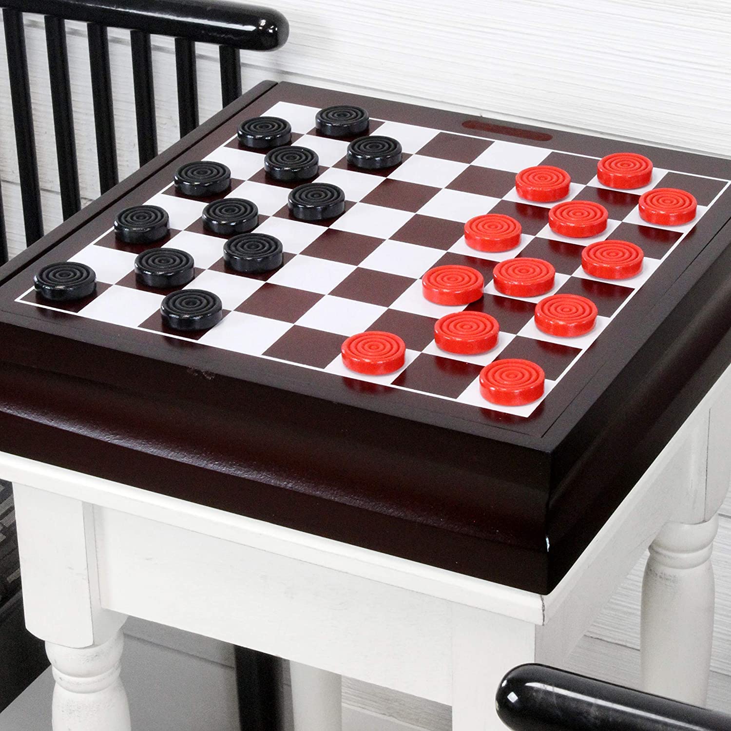 Attatoy Black & Red Carved Stackable Wooden Checkers (24 Pieces); with Drawstring Cloth Storage Bag