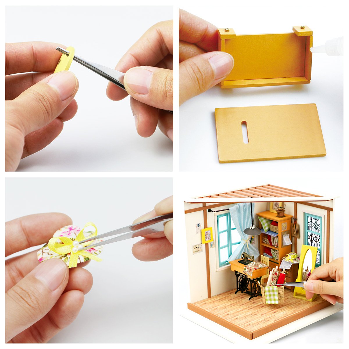 ROBOTIME DIY Miniature Dollhouse Kit Mini House Model Kit with LED Light Tiny House Making Kit with Furniture Assembly Toy Set for Kids & Adults