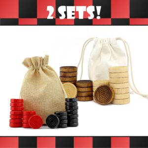 Attatoy Black & Red Carved Stackable Wooden Checkers (24 Pieces); with Drawstring Cloth Storage Bag