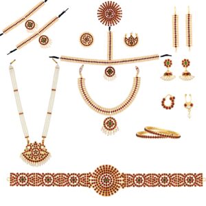 fashionatelier multi color full bharatanatyam dance set (10 items)