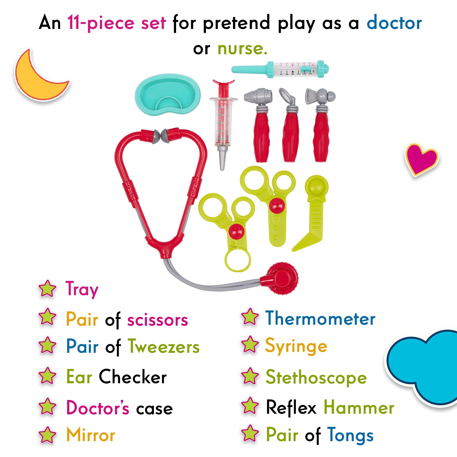 Battat – Pretend Play Doctor Set – Kids Nurse Toys – 10-Pieces & Carry Case – Toddler House Call Playset – 3 Years + – Deluxe Doctor Kit