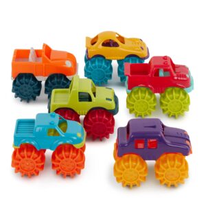 battat – plastic toy cars – 6-pack & storage bag – colorful toddler trucks – easy to clean – 2 years + – mini monster trucks