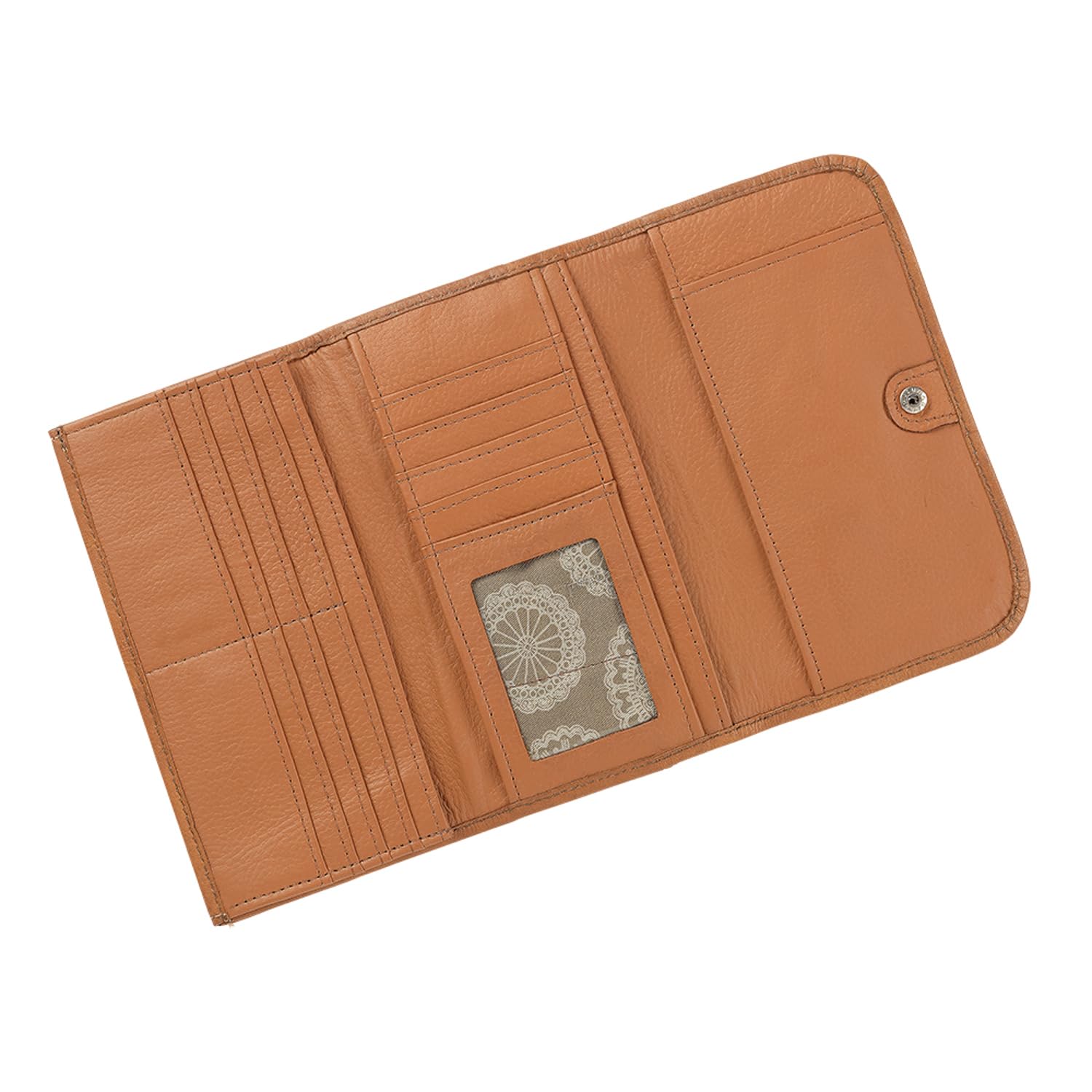 American West Women's Tri-Fold Leather Wallet Billfold for Women (Tan)