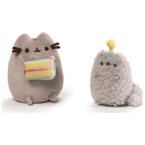 gund pusheen and stormy birthday set plush, collectible stuffed animals for ages 8 and up, gray, 6.5”