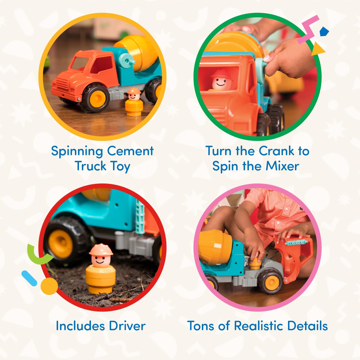 Battat – Spinning Cement Truck – Classic Toddler Trucks – Kids Construction Toys- Soft Rubber Wheels – Cement Mixer- 18 Months +