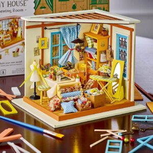 ROBOTIME DIY Miniature Dollhouse Kit Mini House Model Kit with LED Light Tiny House Making Kit with Furniture Assembly Toy Set for Kids & Adults