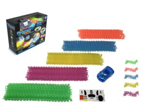 mindscope twister tracks neon glow in the dark 221 piece (11 feet) of flexible assembly track emergency series