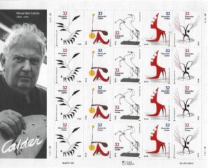 usps alexander calder full sheet, cent postage stamps, usa 1997, scott 3198-3202