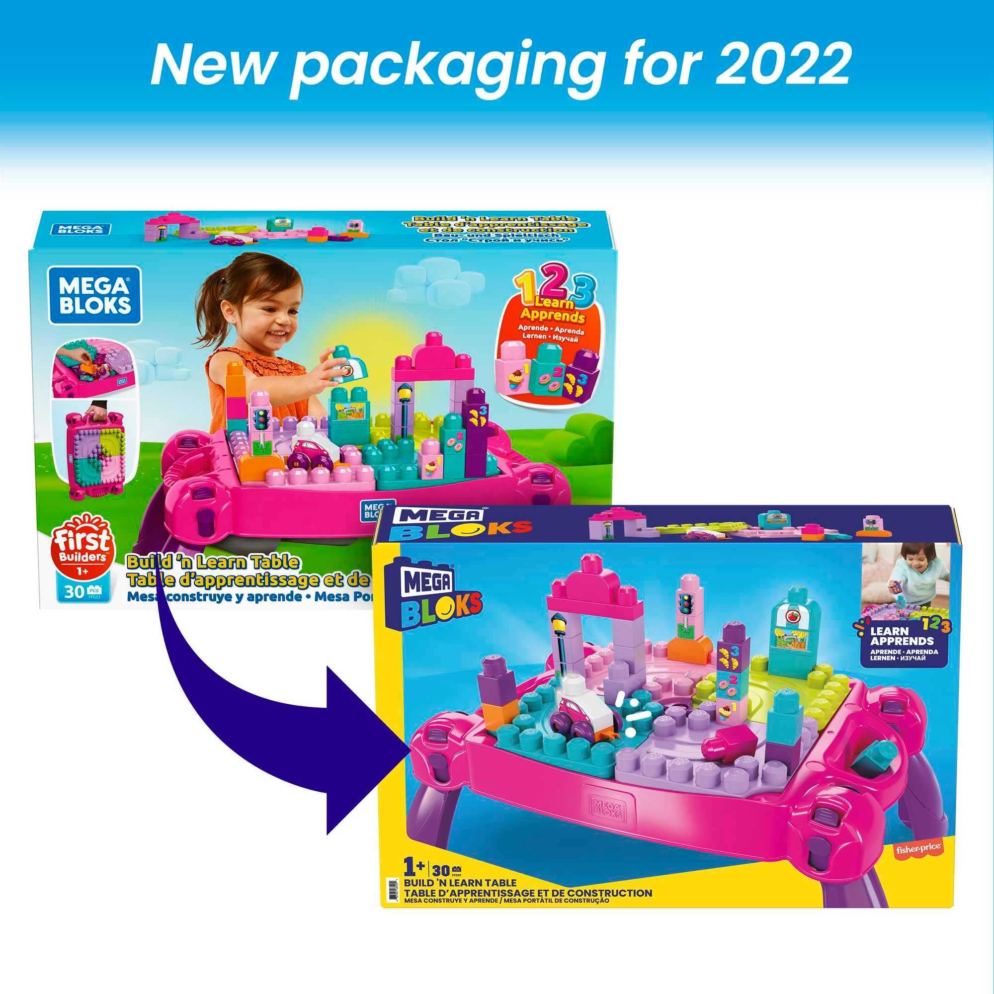 MEGA BLOKS First Builders Toddler Blocks Toy Set, Build ‘n Learn Activity Table with 30 Pieces and Storage, Pink, Ages 1+ Years (Amazon Exclusive)