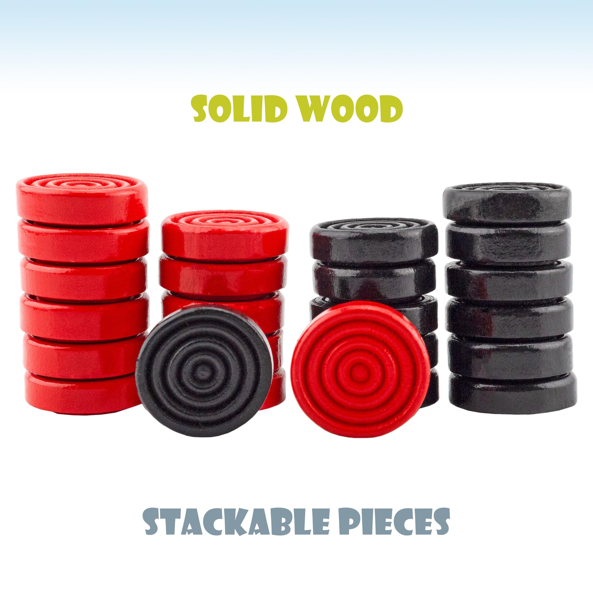 Attatoy Black & Red Carved Stackable Wooden Checkers (24 Pieces); with Drawstring Cloth Storage Bag