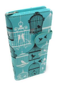 shag wear vintage bird cage large wallet for women and teen girls vegan faux leather blue 7"