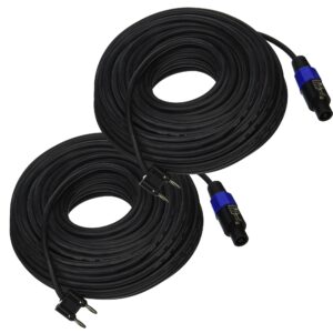 emb professional 2 packs of bts-12g50f - 50ft 12 gauge banana to speakon heavy duty speaker cables