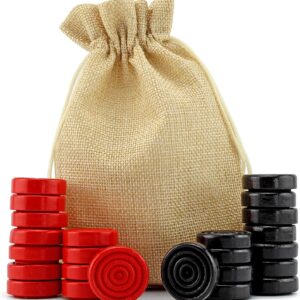 Attatoy Black & Red Carved Stackable Wooden Checkers (24 Pieces); with Drawstring Cloth Storage Bag