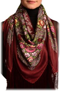 lisskiss burgundy plyaski slavonic russian folk style shawl - scarf