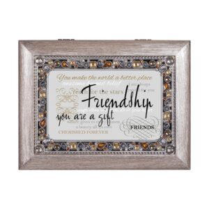 Cottage Garden Friendship You are a Gift Brushed Pewter Jeweled Music Box Plays What Friends are for