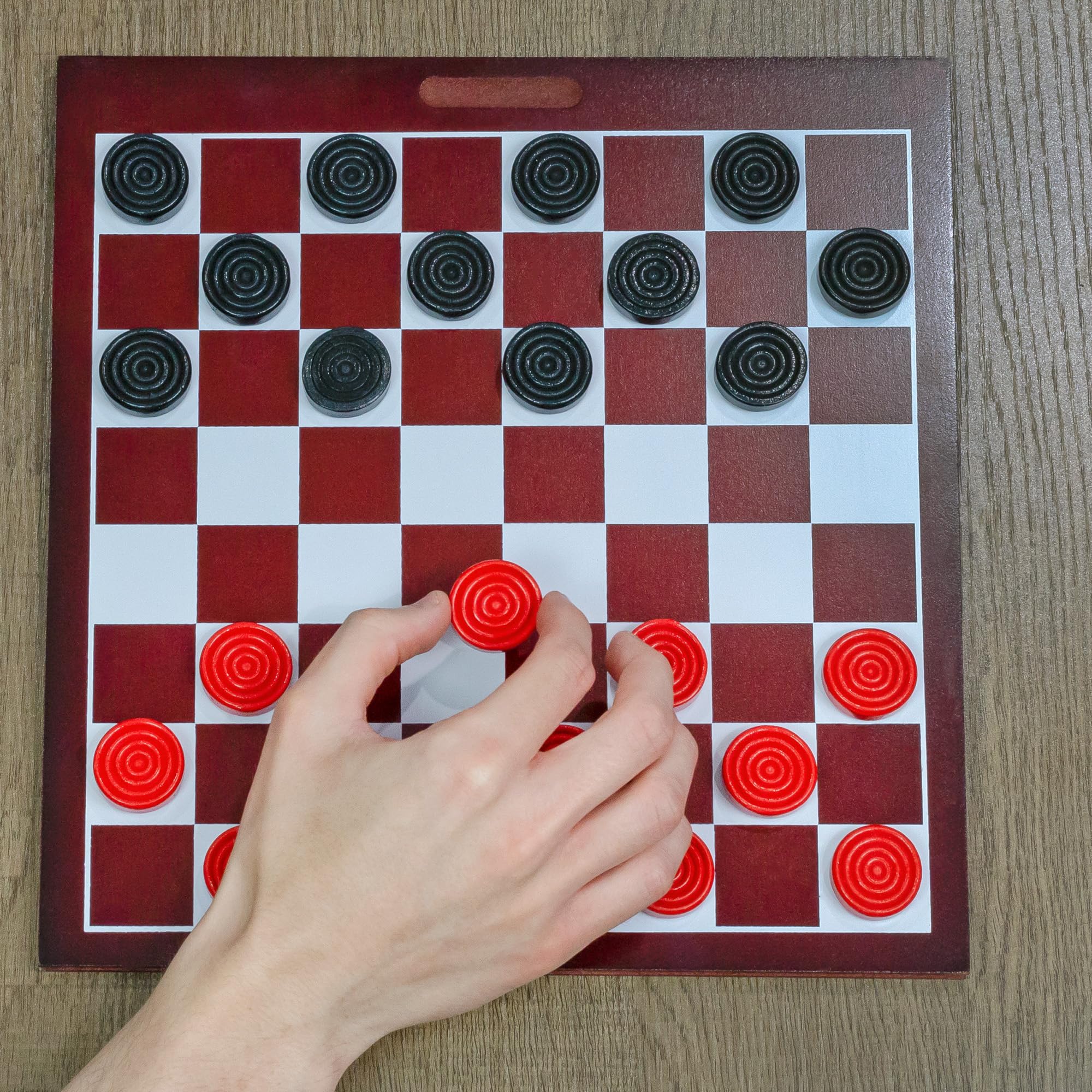 Attatoy Black & Red Carved Stackable Wooden Checkers (24 Pieces); with Drawstring Cloth Storage Bag