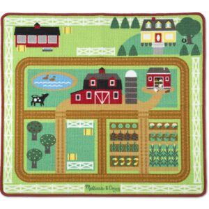 Melissa & Doug Round the Barnyard Farm Activity Play Rug (39 x 36 inches) - Wooden Tractor, Trailer, 3 Toy Animals