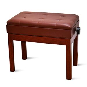 icefree piano bench adjustable with storage, brown piano bench cushions leather & solid wood,music bench, piano stool