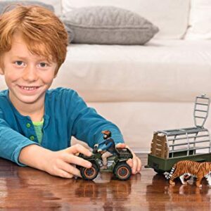 Schleich Wild Life Big Truck Animal Rescue Jungle Adventure 10pc Playset - Includes Off Road ATV, Rider, CAges Trailer, Tiger, and Accessories for Boys and Girls, Highly Durable Gift for Kids Ages 3+