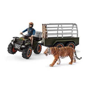 schleich wild life big truck animal rescue jungle adventure 10pc playset - includes off road atv, rider, cages trailer, tiger, and accessories for boys and girls, highly durable gift for kids ages 3+