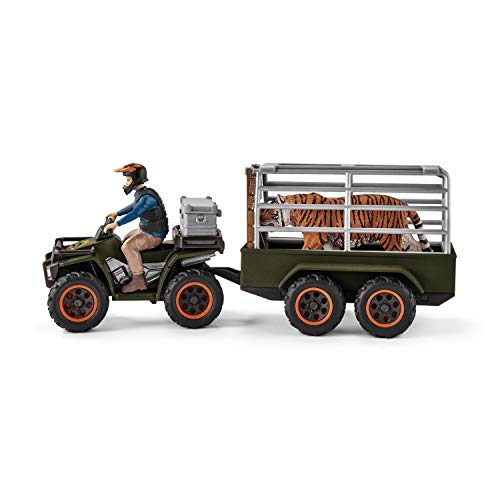 Schleich Wild Life Big Truck Animal Rescue Jungle Adventure 10pc Playset - Includes Off Road ATV, Rider, CAges Trailer, Tiger, and Accessories for Boys and Girls, Highly Durable Gift for Kids Ages 3+