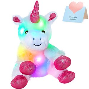 wewill 12'' light up unicorn stuffed animal led unicorn soft plush toys glow in dark bedtime companion with night lights birthday for toddler kids