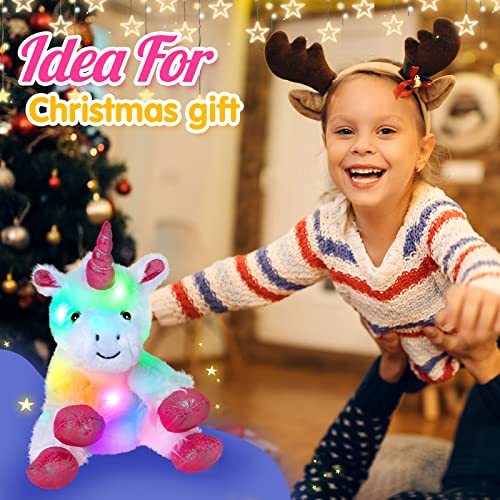 WEWILL 12'' Light up Unicorn Stuffed Animal LED Unicorn Soft Plush Toys Glow in Dark Bedtime Companion with Night Lights Birthday for Toddler Kids