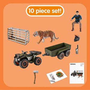 Schleich Wild Life Big Truck Animal Rescue Jungle Adventure 10pc Playset - Includes Off Road ATV, Rider, CAges Trailer, Tiger, and Accessories for Boys and Girls, Highly Durable Gift for Kids Ages 3+