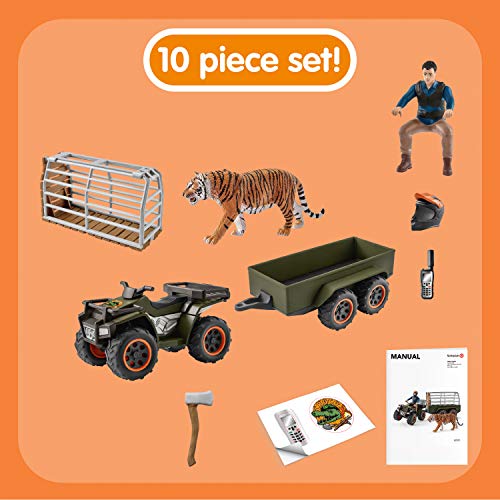 Schleich Wild Life Big Truck Animal Rescue Jungle Adventure 10pc Playset - Includes Off Road ATV, Rider, CAges Trailer, Tiger, and Accessories for Boys and Girls, Highly Durable Gift for Kids Ages 3+