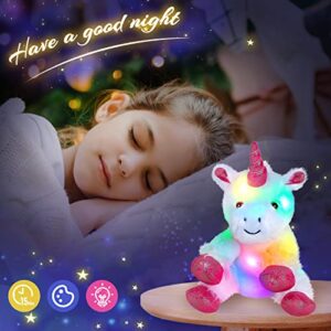 WEWILL 12'' Light up Unicorn Stuffed Animal LED Unicorn Soft Plush Toys Glow in Dark Bedtime Companion with Night Lights Birthday for Toddler Kids