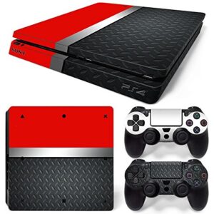 zoomhitskins compatible with ps4 slim skin, red metal steel white light grey silver, durable & fit, 3m vinyl, made in the usa